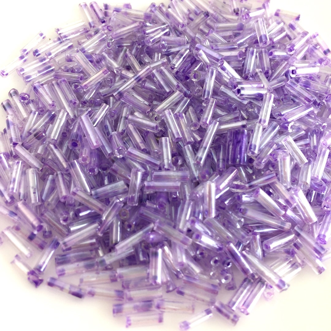 50gr, 100gr Pack Glass Bugles Beads 5mm, 6mm, 7mm Transparent Fuchsia ...