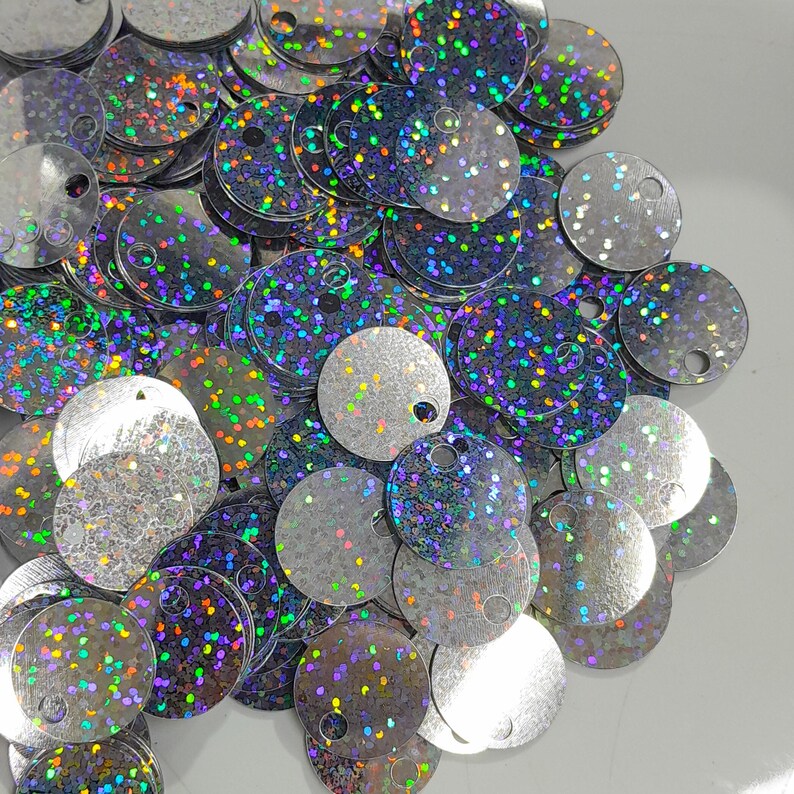Iridescent Silver Sequins, 10mm / 20mm / 30mm Large Top Hole Round ...