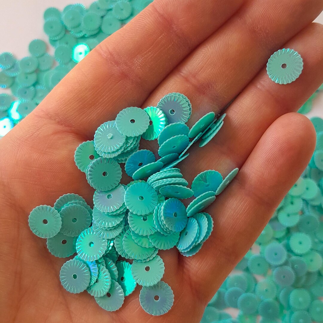 Iridescent Turquoise Sunburst Sequins, 10mm, Center Hole Disc ...