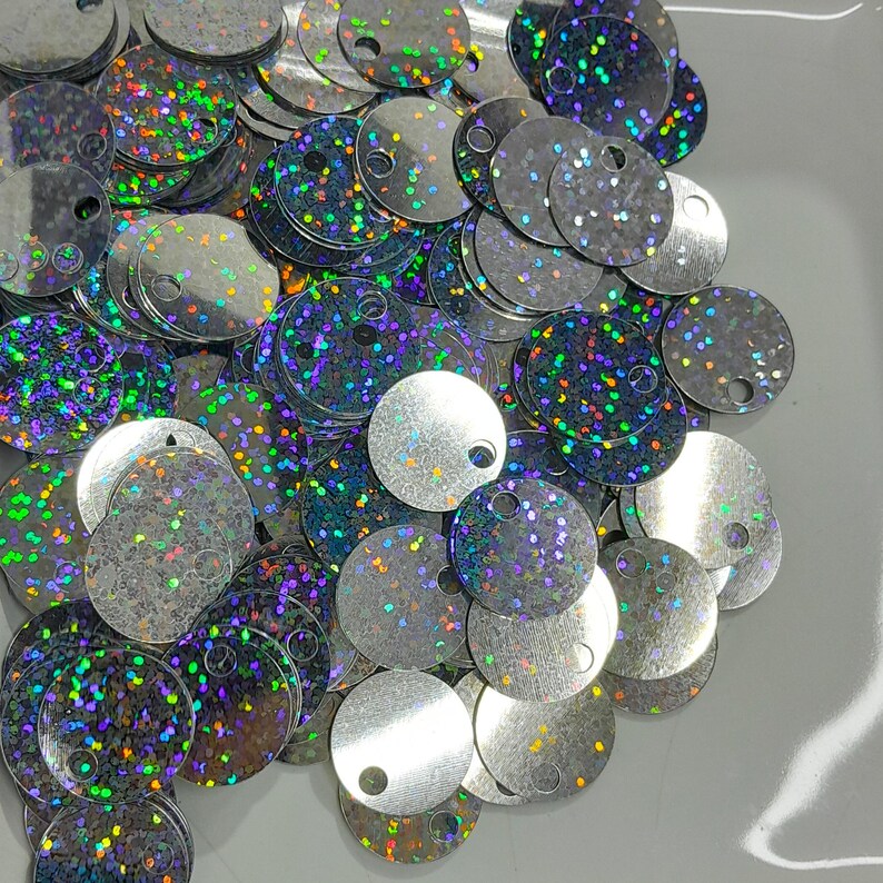 Iridescent Silver Sequins, 10mm / 20mm / 30mm Large Top Hole Round ...