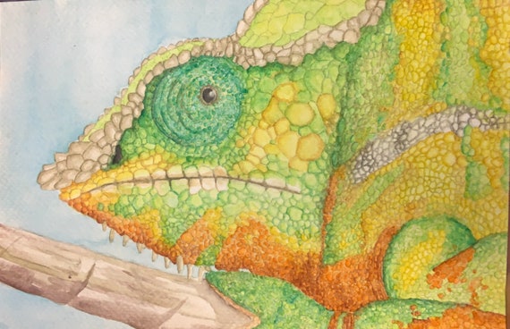 Veiled Chameleon Watercolor - Etsy