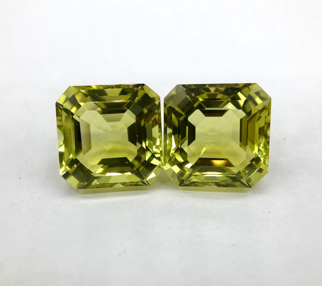Lemon Citrine Asher Cut Gemstone Pair: Natural Green Gold, 15x15mm - Etsy