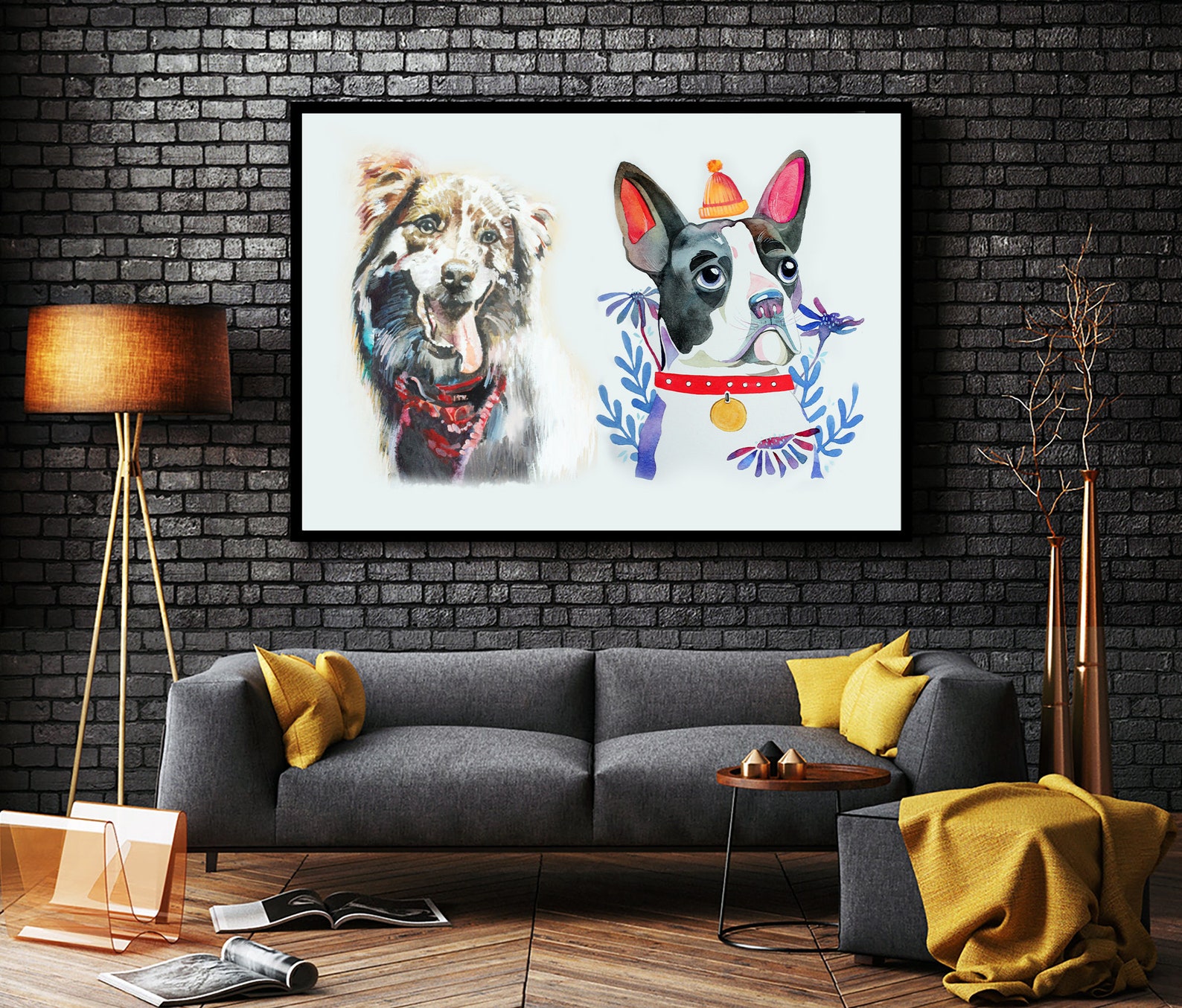Multi Pet Portrait Custom Double Dog Portrait Watercolor 2 Dog - Etsy
