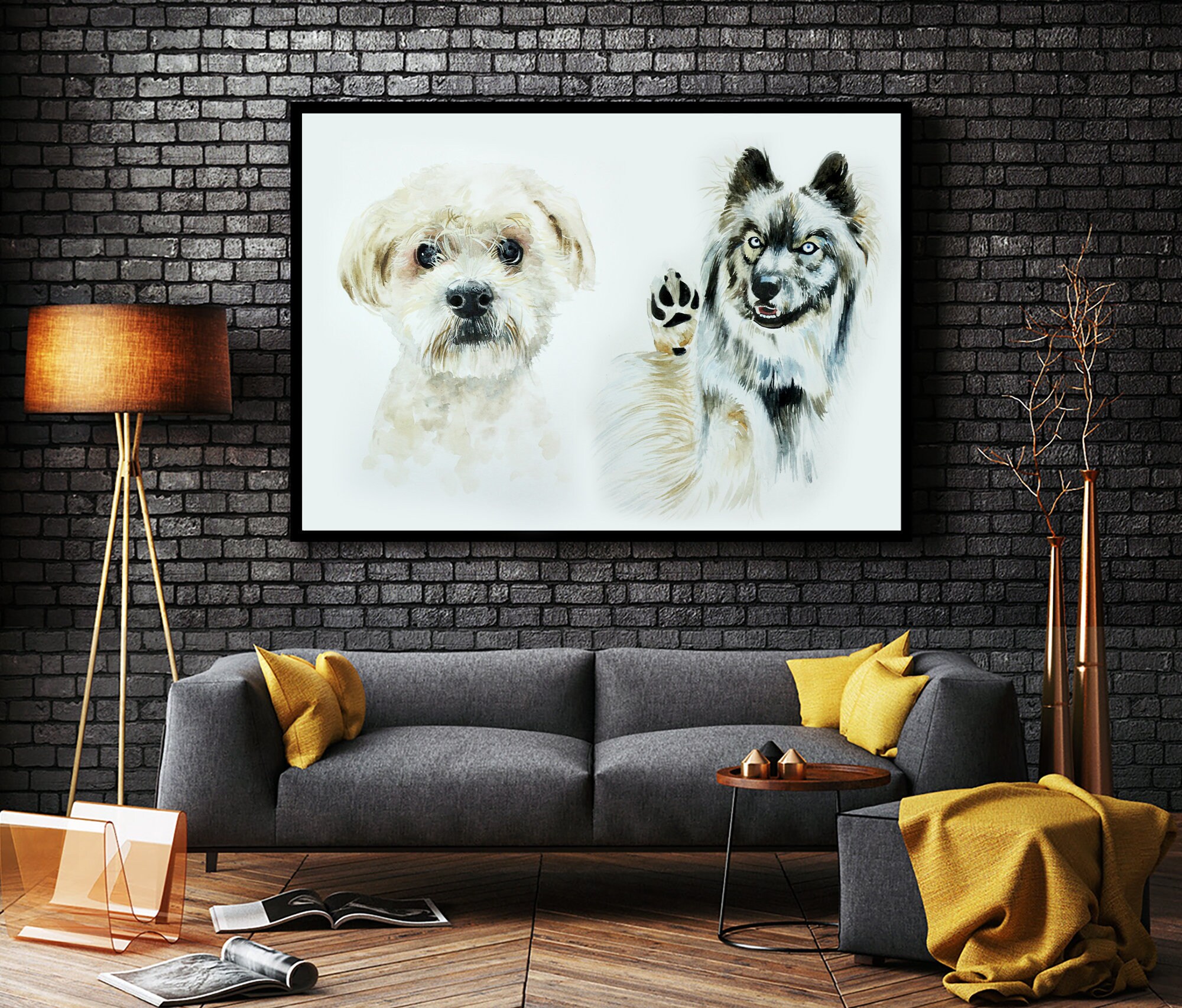 Multi Pet Portrait Custom Double Dog Portrait Watercolor 2 Dog - Etsy