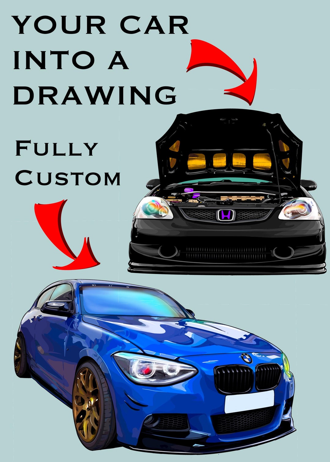 Custom Car Drawing Personalised Car Art Unique Gift Car Lovers Custom ...