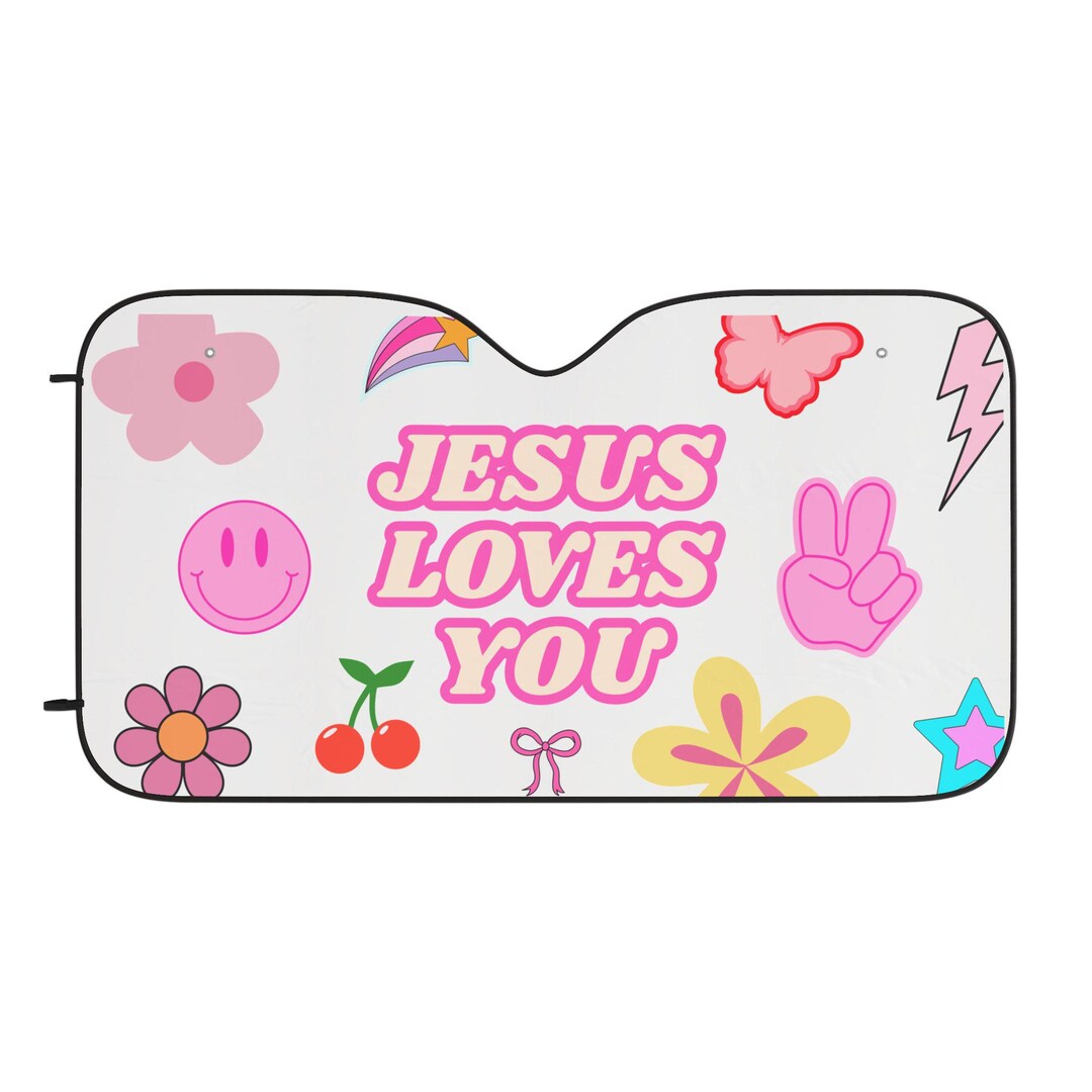 Retro Jesus Loves You Car Sun Shade: Religious Auto Windshield Cover - Etsy