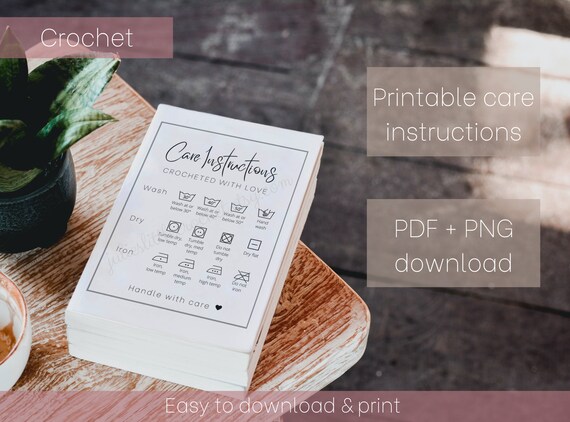 Printable Crochet Care Instructions Card PDF PNG Small - Etsy