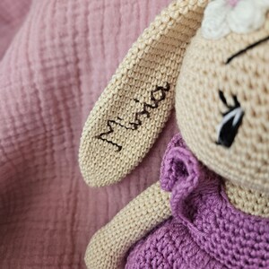 Crochet Bunny Plush With Floral Crown, Personalized, Hand Embroidered ...