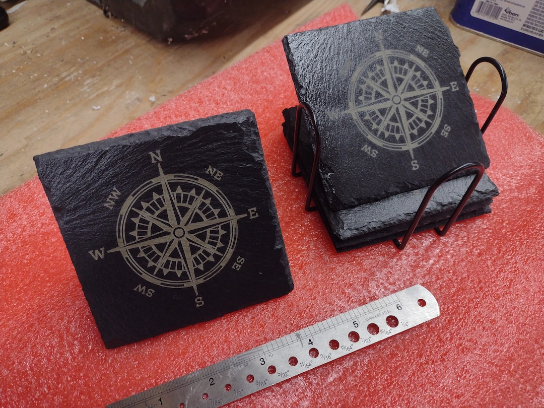 Set of 6 4x4 Slate Laser Engraved Compass Coasters - Etsy