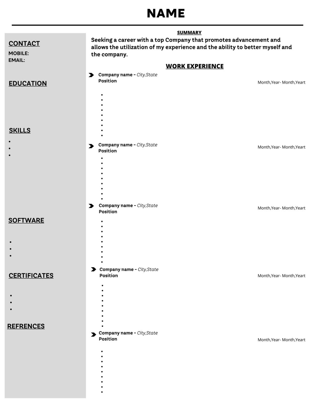 Simple Professional Resume - Etsy