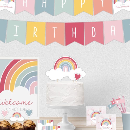 Rainbow Party Kit Printable Instant Download Birthday Party - Etsy