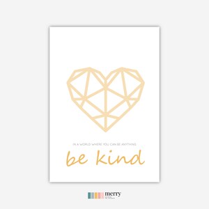 Be Kind Wall Print, Instant Download, Printable Wall Art, Heart Poster ...