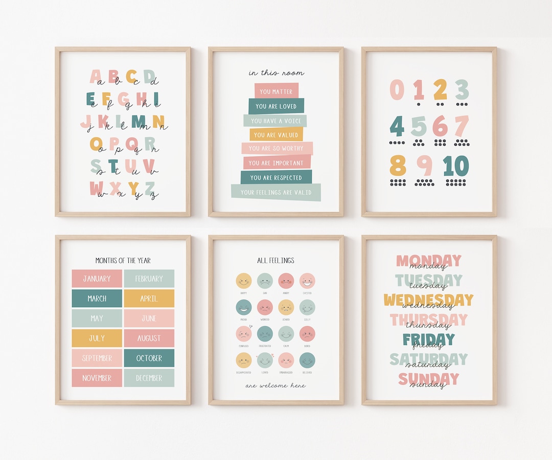 Set of 6 Kids Learning Posters, Educational Wall Art, Homeschool ...