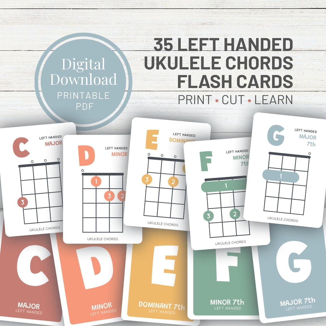 Left Handed Ukulele Chords Flash Cards: Printable Music Learning ...