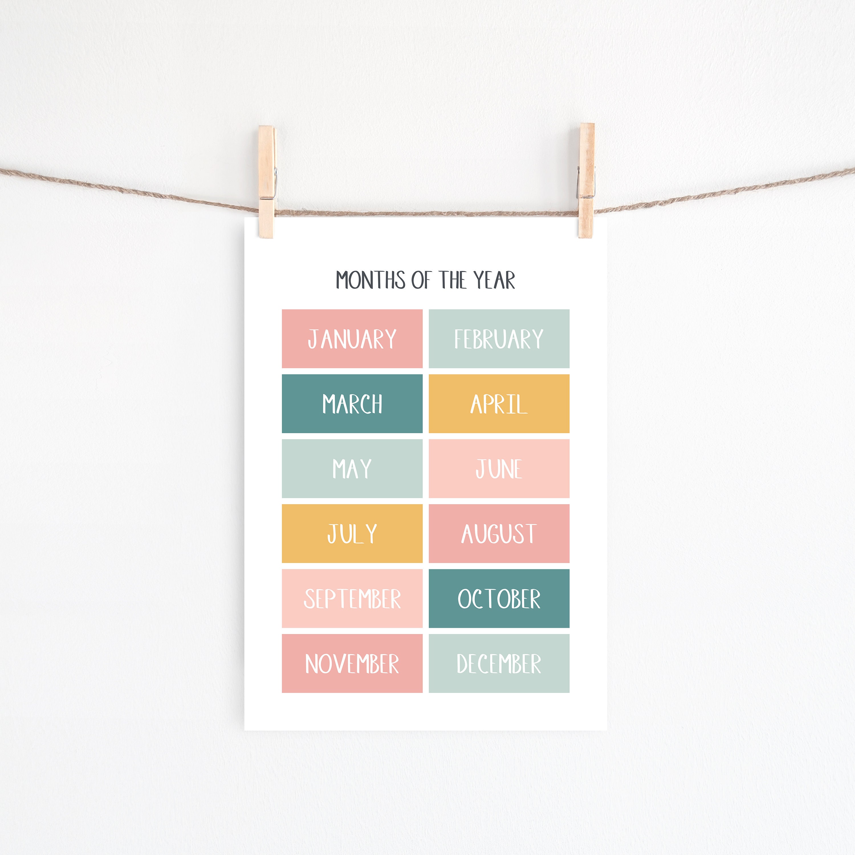 Months of the Year Printable, Instant Download, Printable Wall Art ...