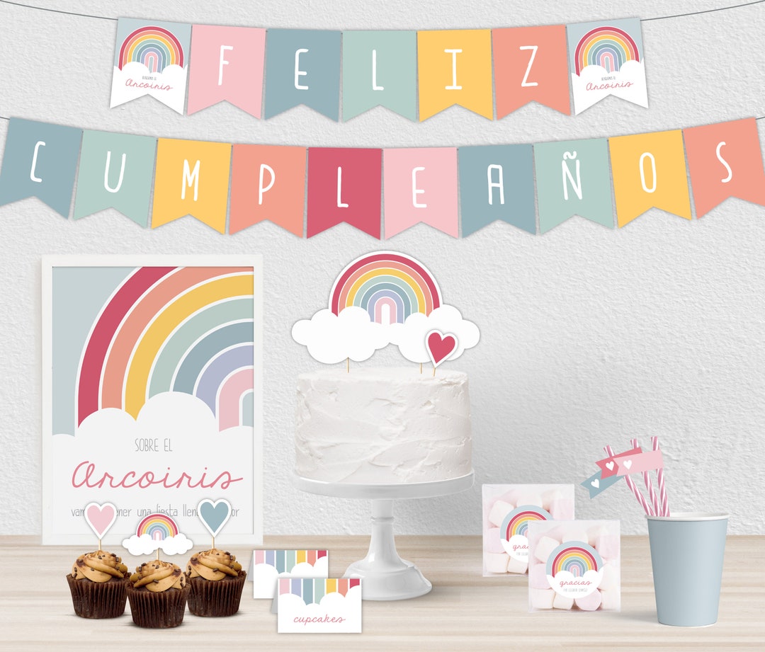 SPANISH Rainbow Party Kit Printable, Instant Download, Birthday Party ...