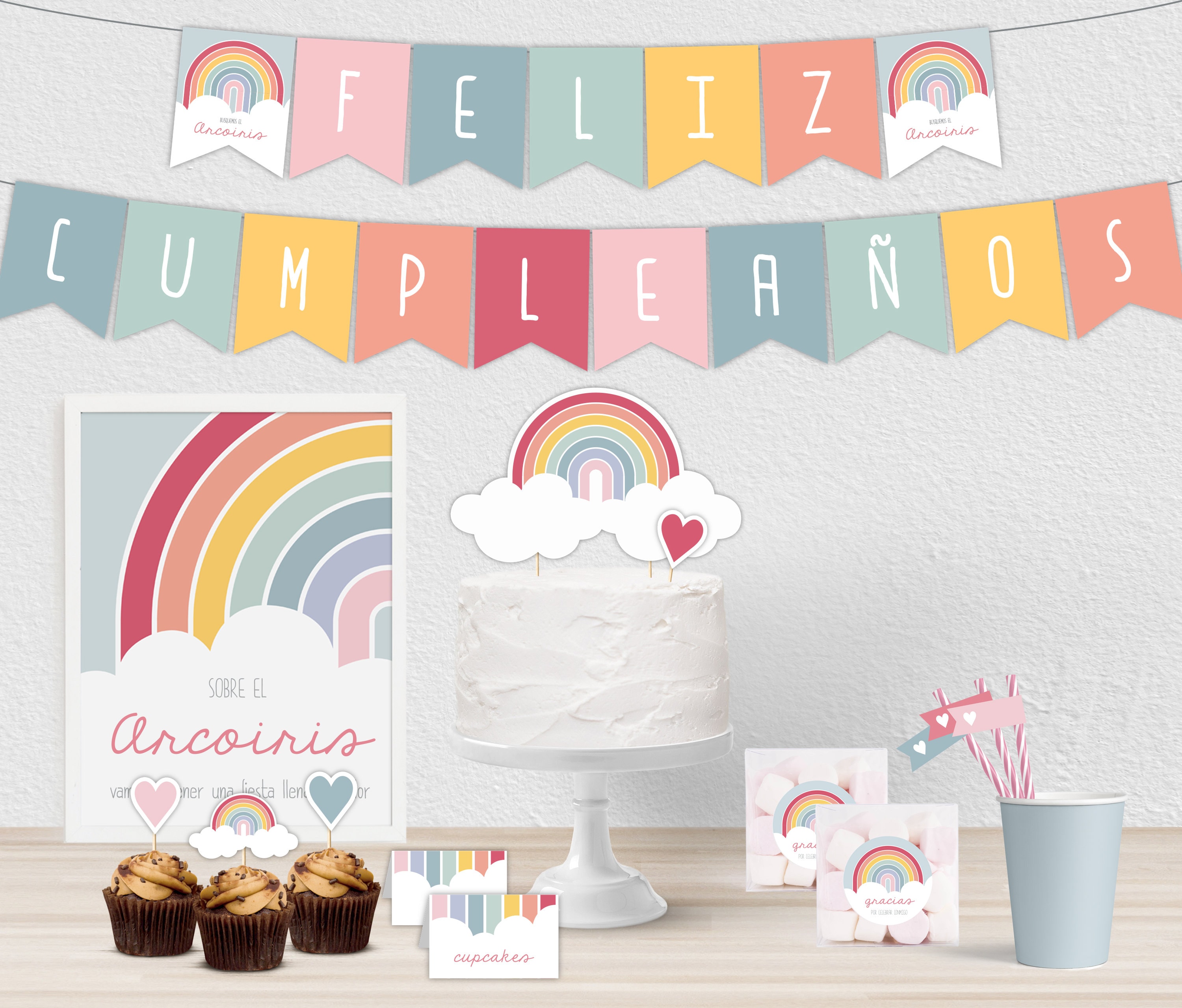 SPANISH Rainbow Party Kit Printable, Instant Download, Birthday Party ...