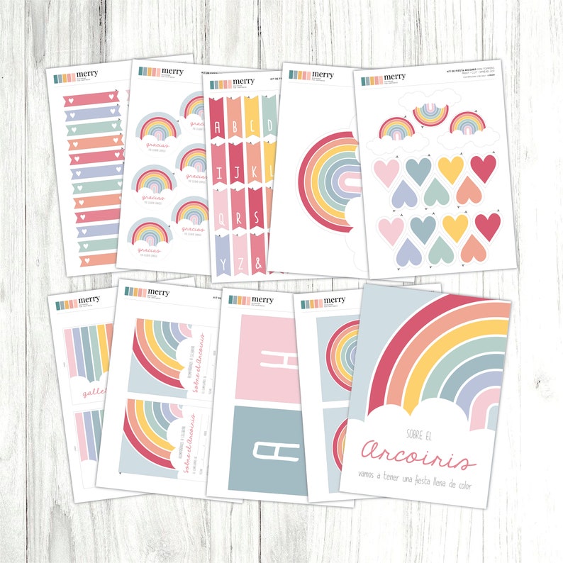 SPANISH Rainbow Party Kit Printable, Instant Download, Birthday Party ...