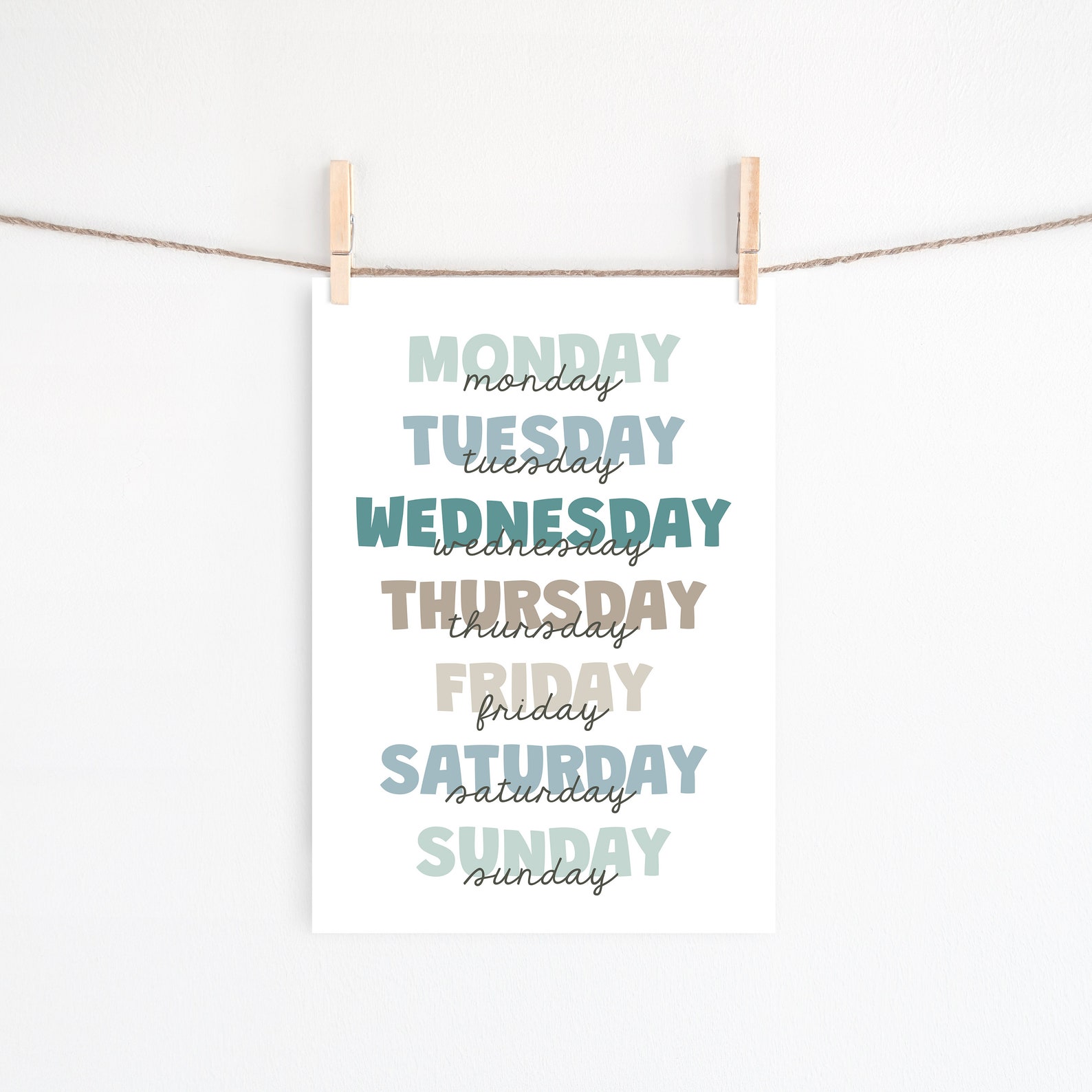 Days of the Week Printable, Instant Download, Printable Wall Art ...
