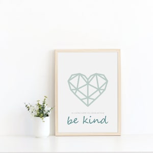 Be Kind Wall Print, Instant Download, Printable Wall Art, Heart Poster ...