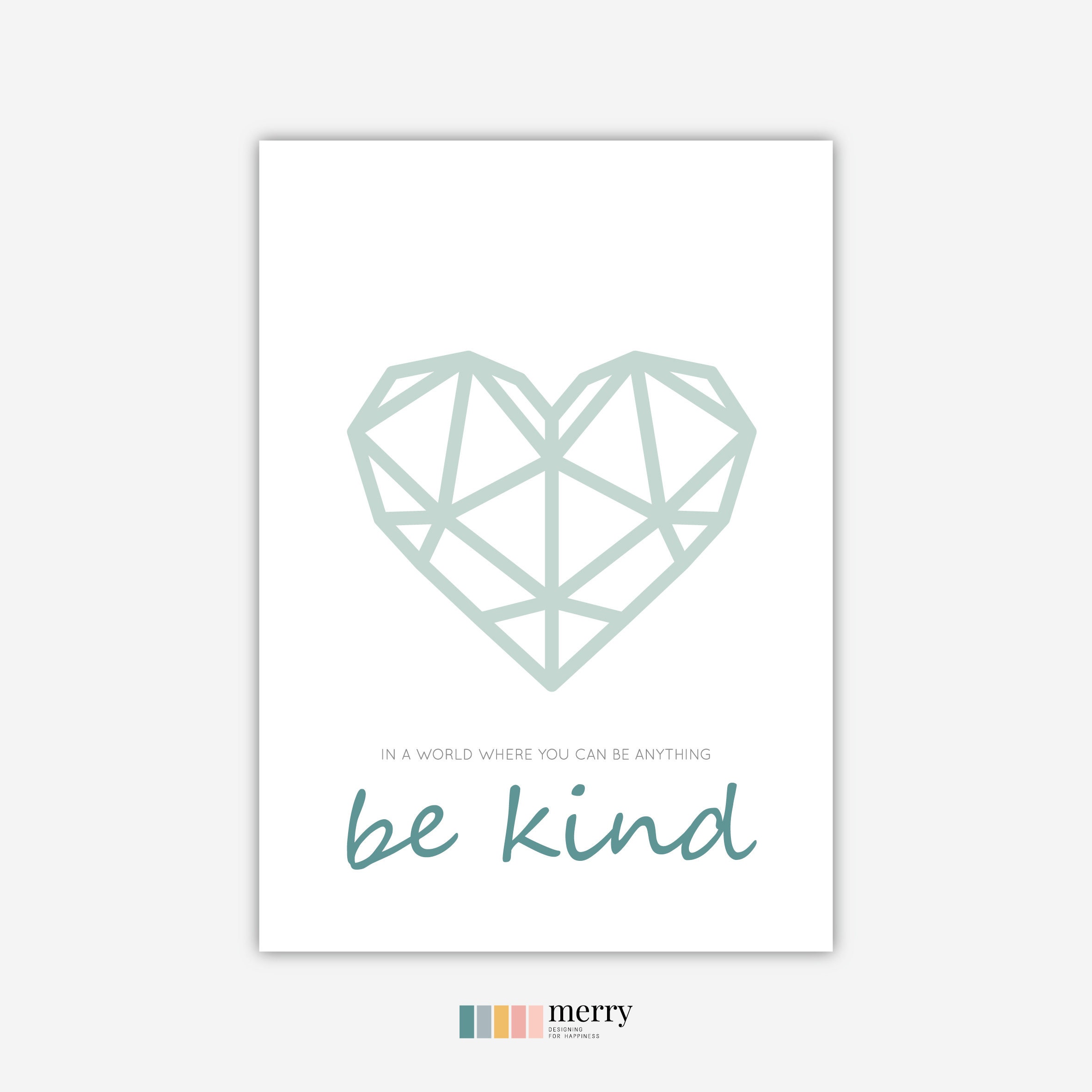 Be Kind Wall Print, Instant Download, Printable Wall Art, Heart Poster ...