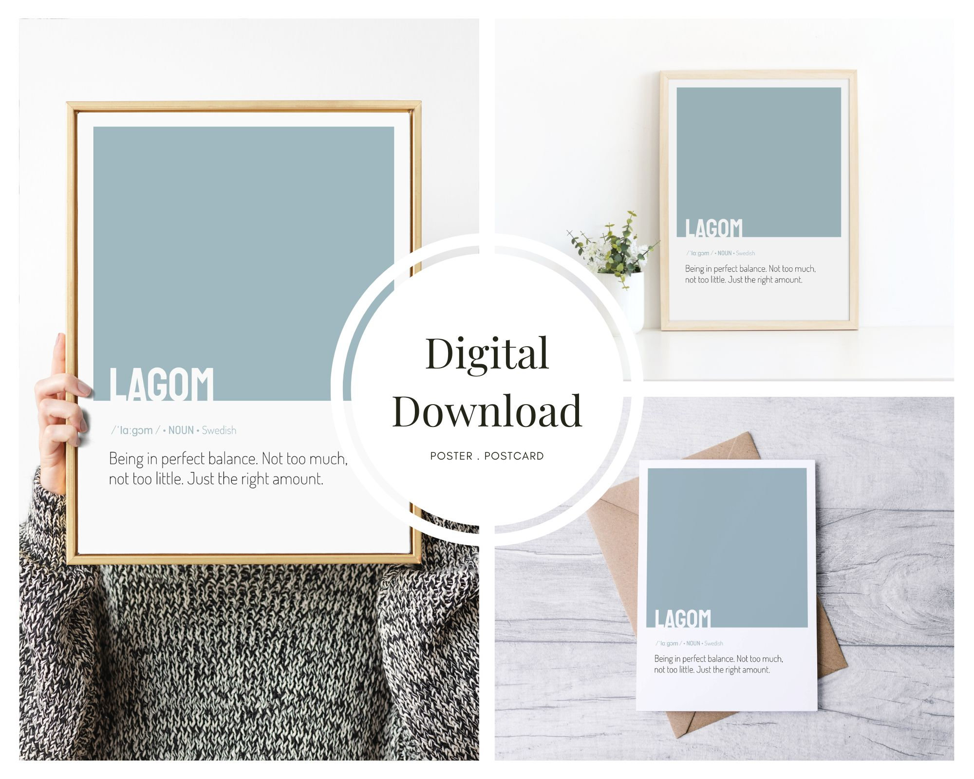 Lagom Definition Printable Art, Minimalist Blue Poster, Dictionary Art ...