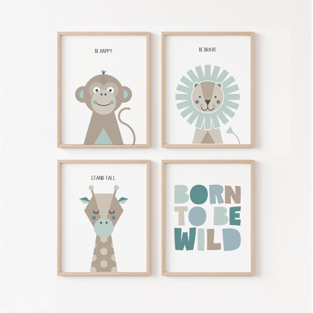 Set of 4 Safari Animals Posters, Jungle Theme Wall Decor, Printable ...