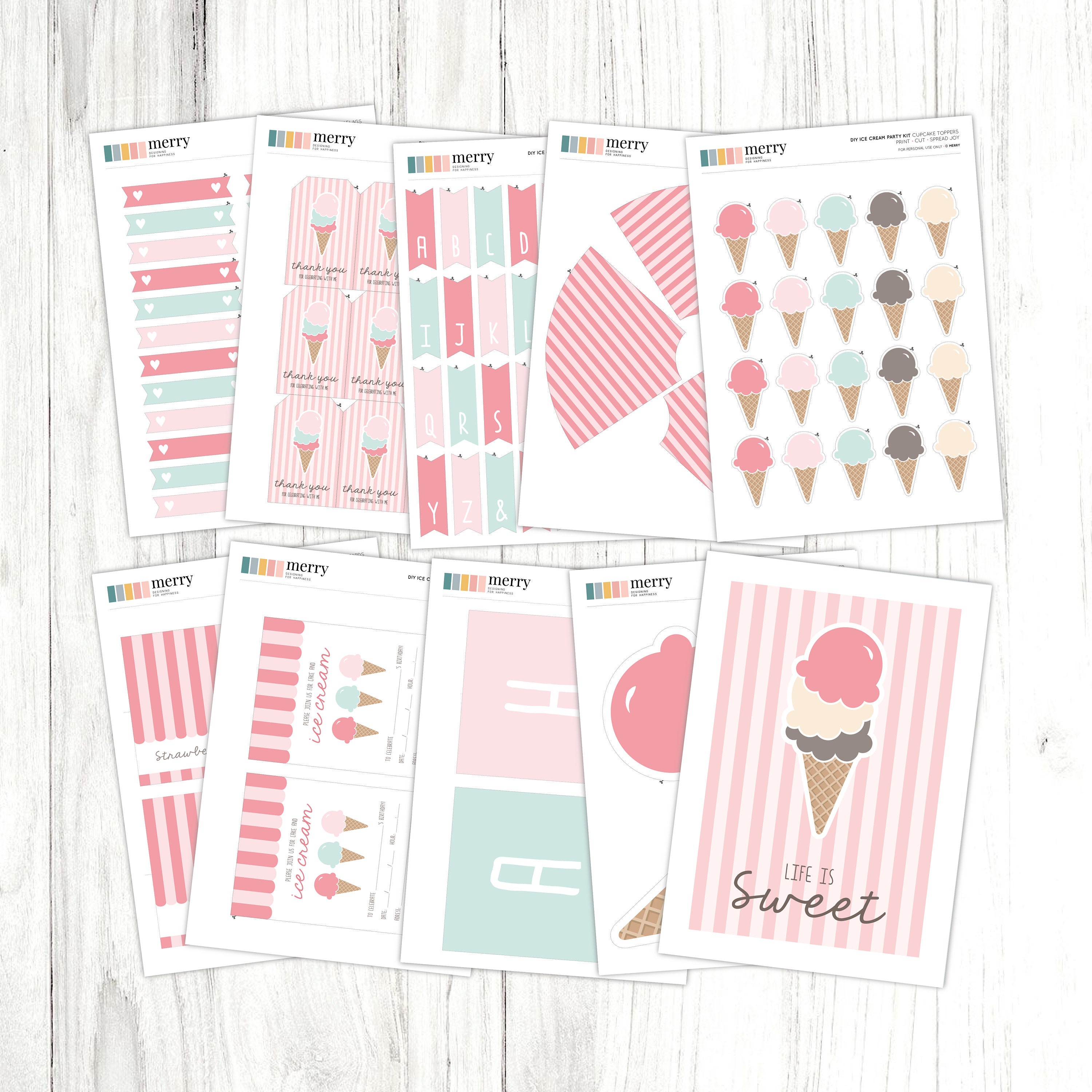 Ice Cream Party Kit Printable, Instant Download, Birthday Party Pack ...