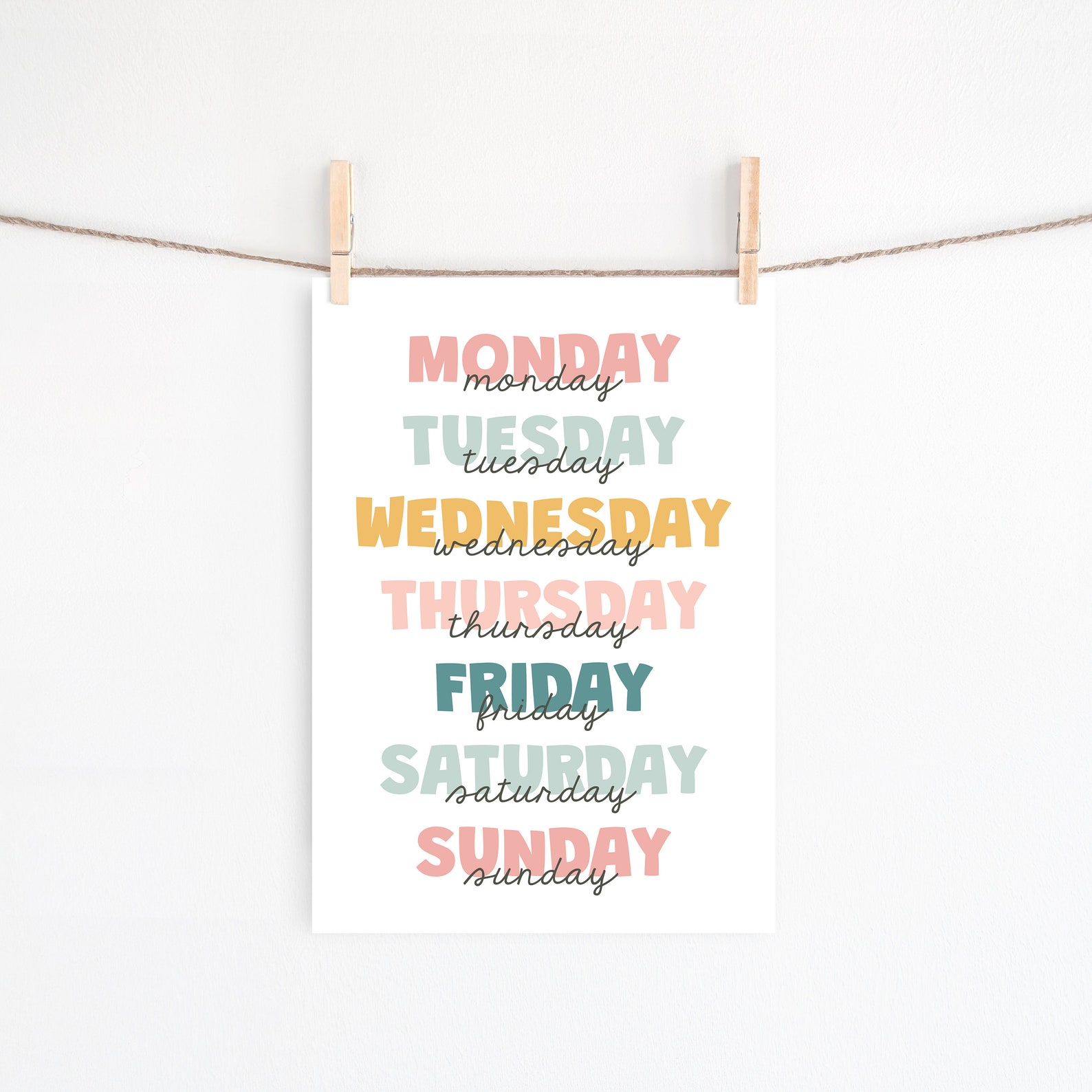 Days of the Week Printable Instant Download Printable Wall - Etsy