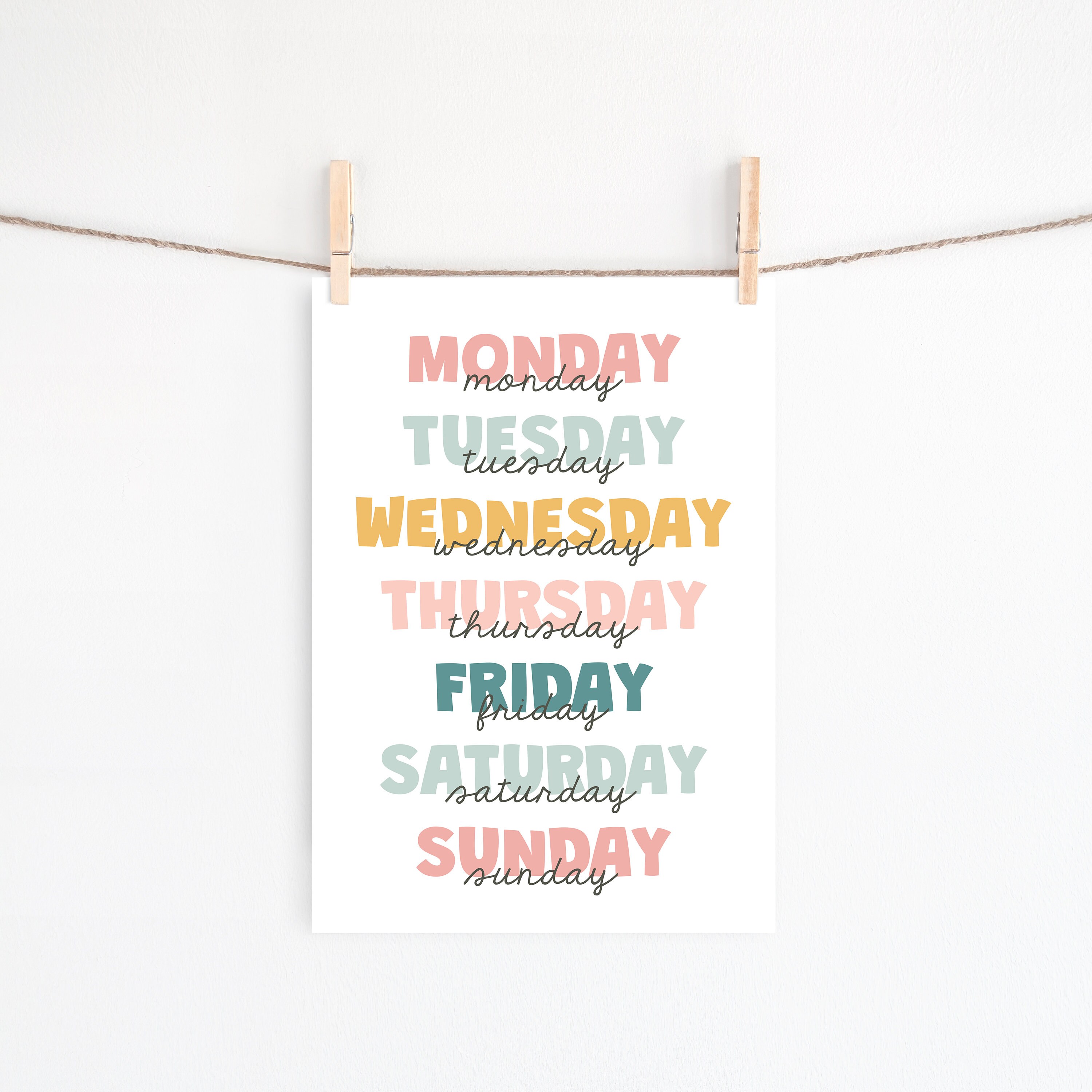 Days of the Week Printable, Instant Download, Printable Wall Art ...