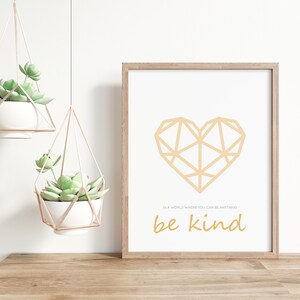 Be Kind Wall Print, Instant Download, Printable Wall Art, Heart Poster ...