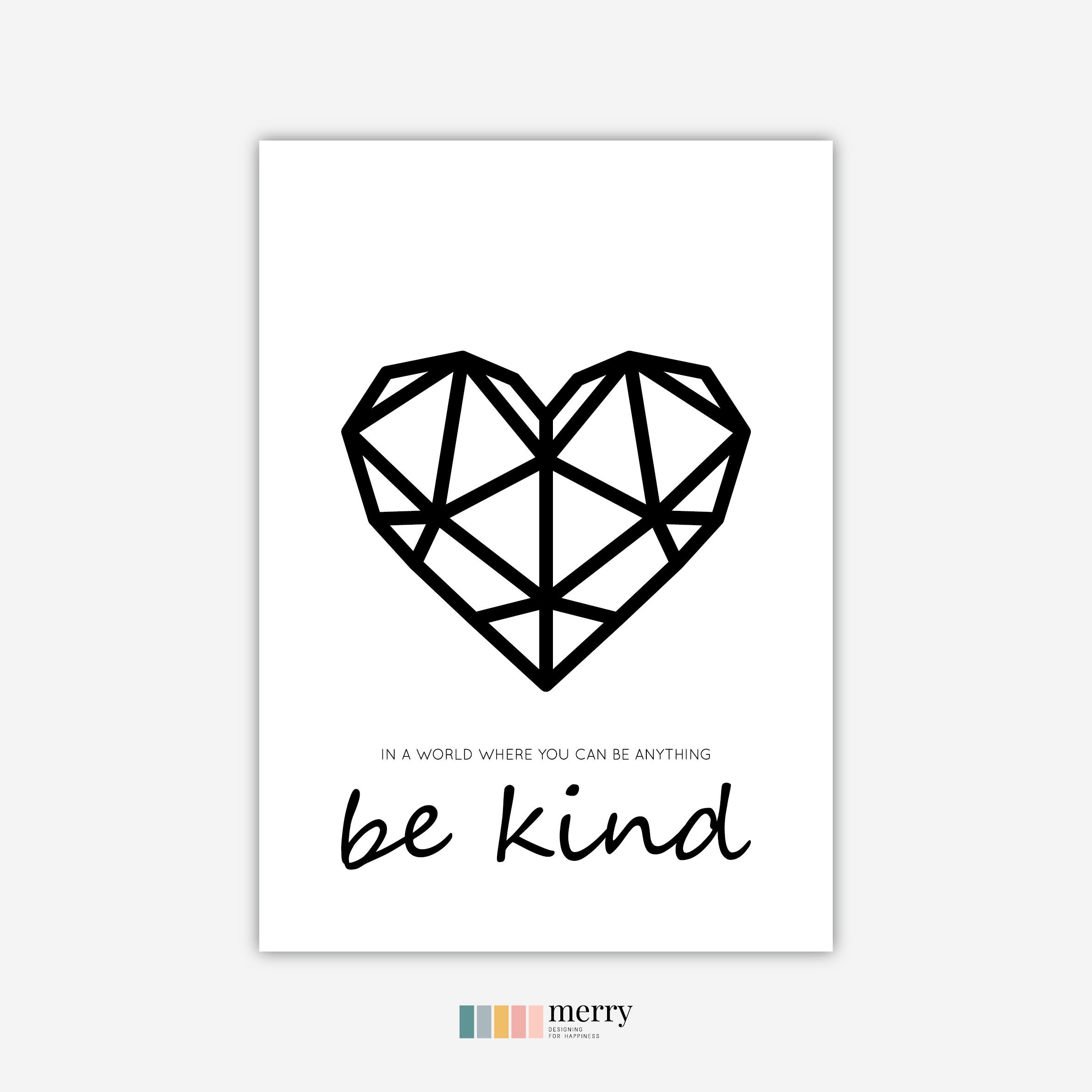 Be Kind Wall Print Instant Download Black and White - Etsy UK