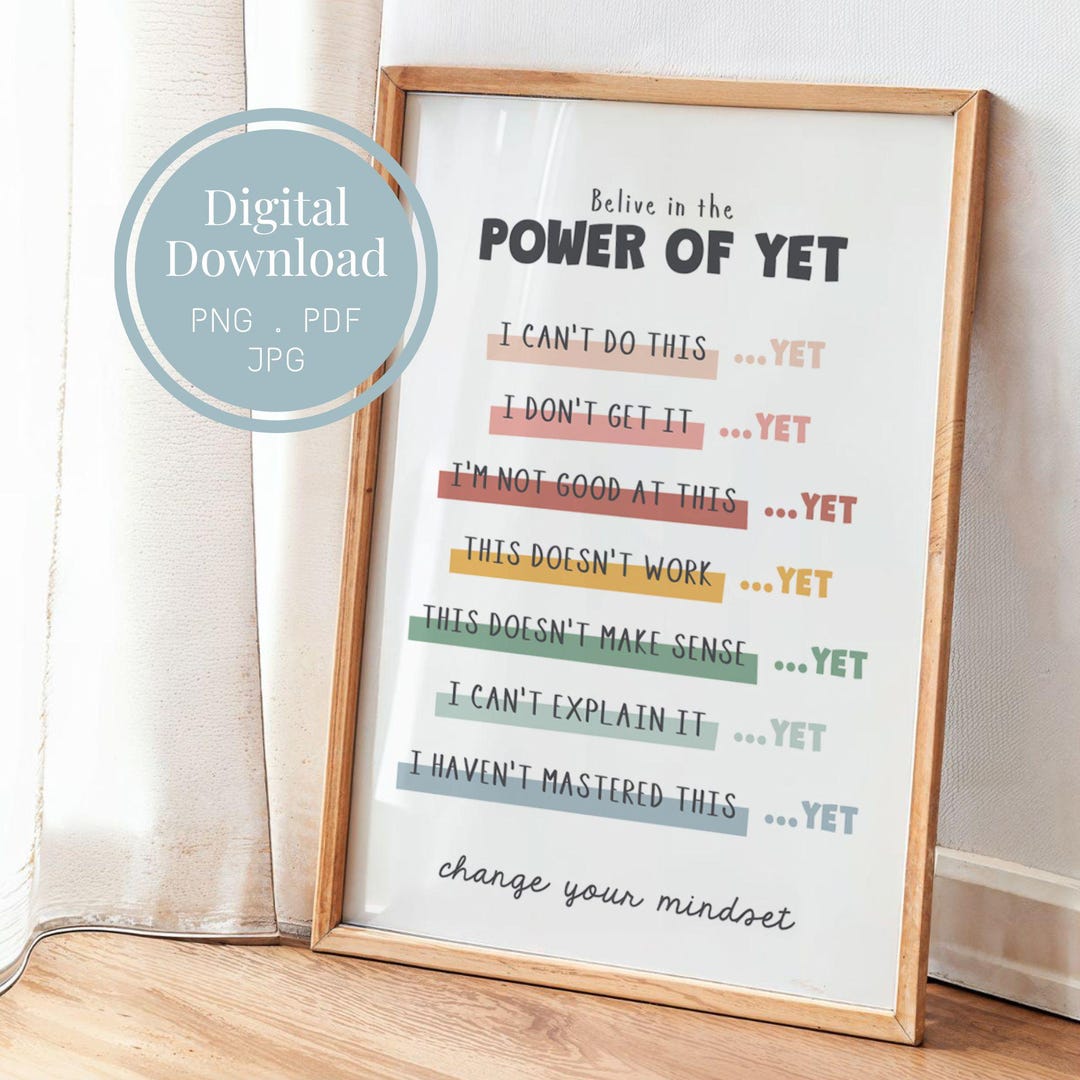 The Power of yet Printable Poster: Growth Mindset Classroom Art Print ...