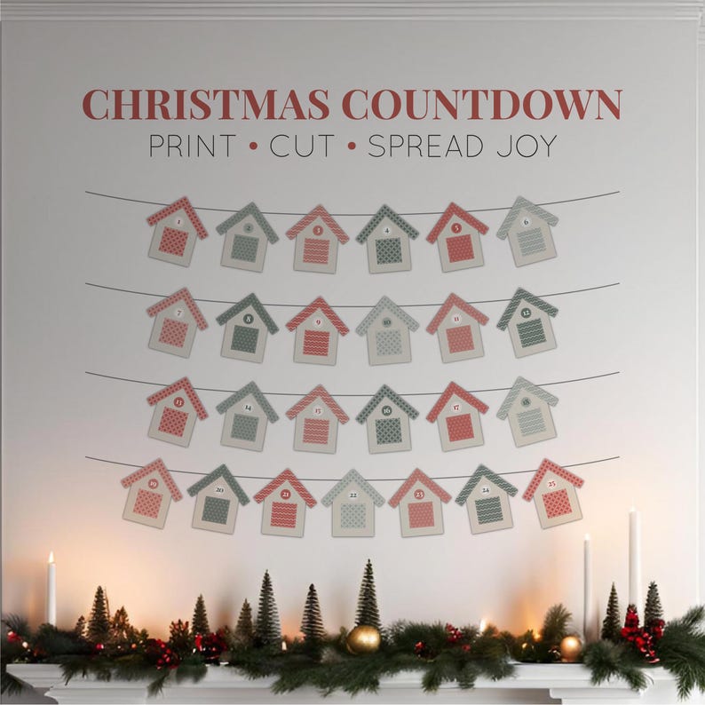 Printable Gingerbread House Advent Calendar, Christmas Countdown 1-25 ...