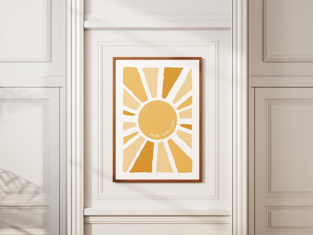 Shine Your Light Boh Poster: Yellow Sun Motivational Quote Art Print ...