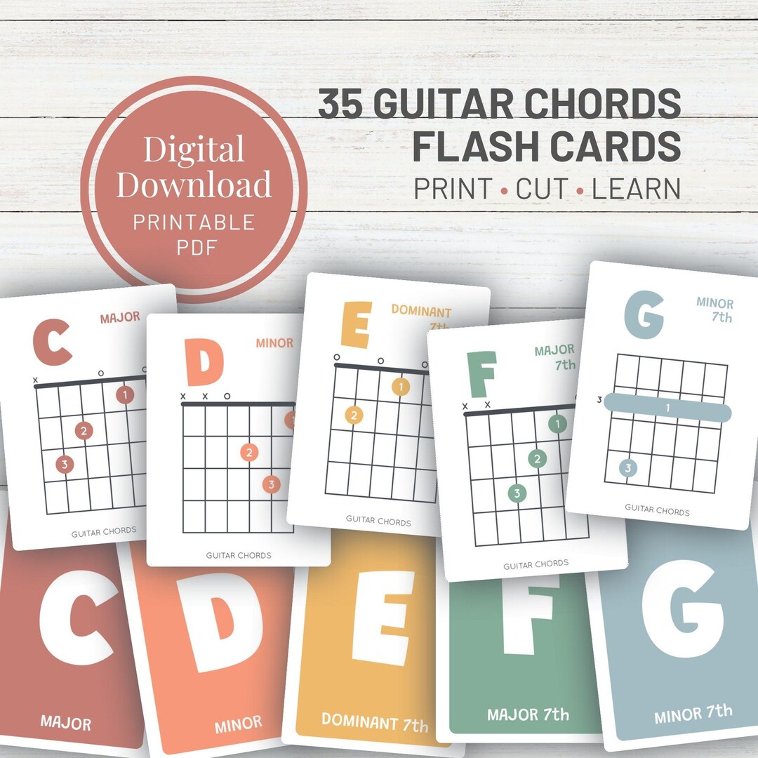 Guitar Chords Flash Cards: Printable Music Learning Resources (digital ...