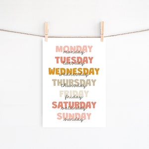 Days of the Week Printable, Instant Download, Printable Wall Art ...