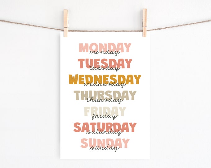 Days of the Week Printable Poster, Nursery Art, Preschool Poster ...
