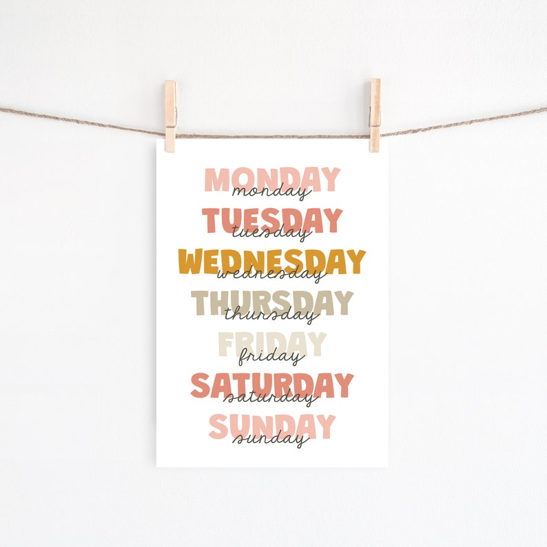 Days of the Week Printable, Instant Download, Printable Wall Art ...