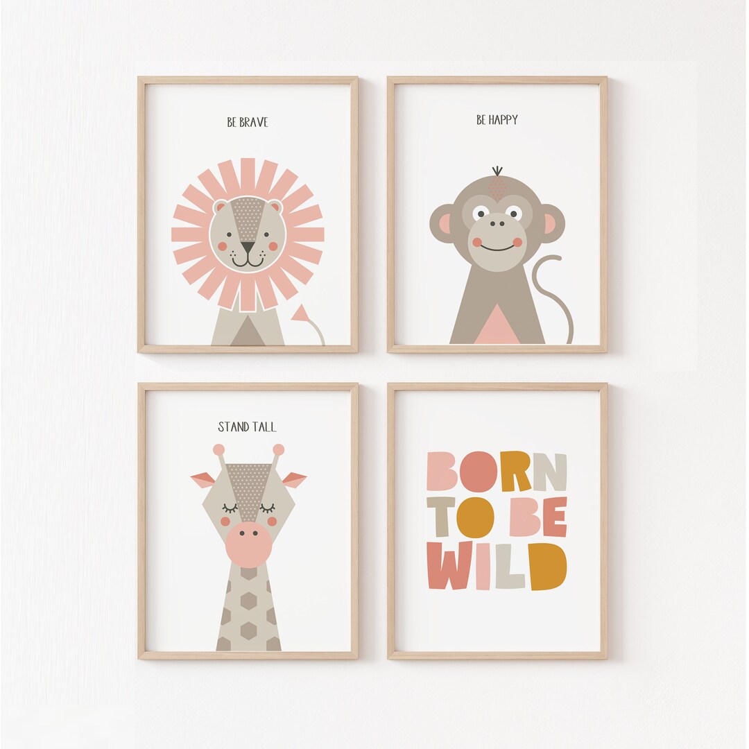 Set of 4 Jungle Theme Posters, Printable Kids Wall Art, Safari Nursery ...