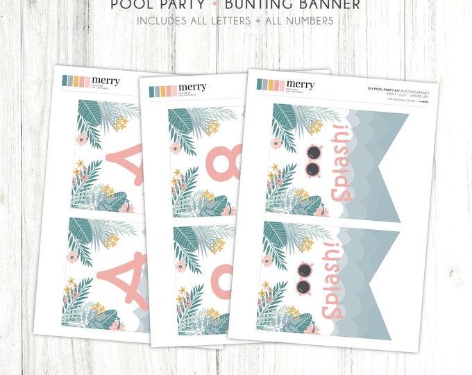 Pool Party Birthday Kit DIGITAL | Beach Summer Blue Party Bundle Set ...