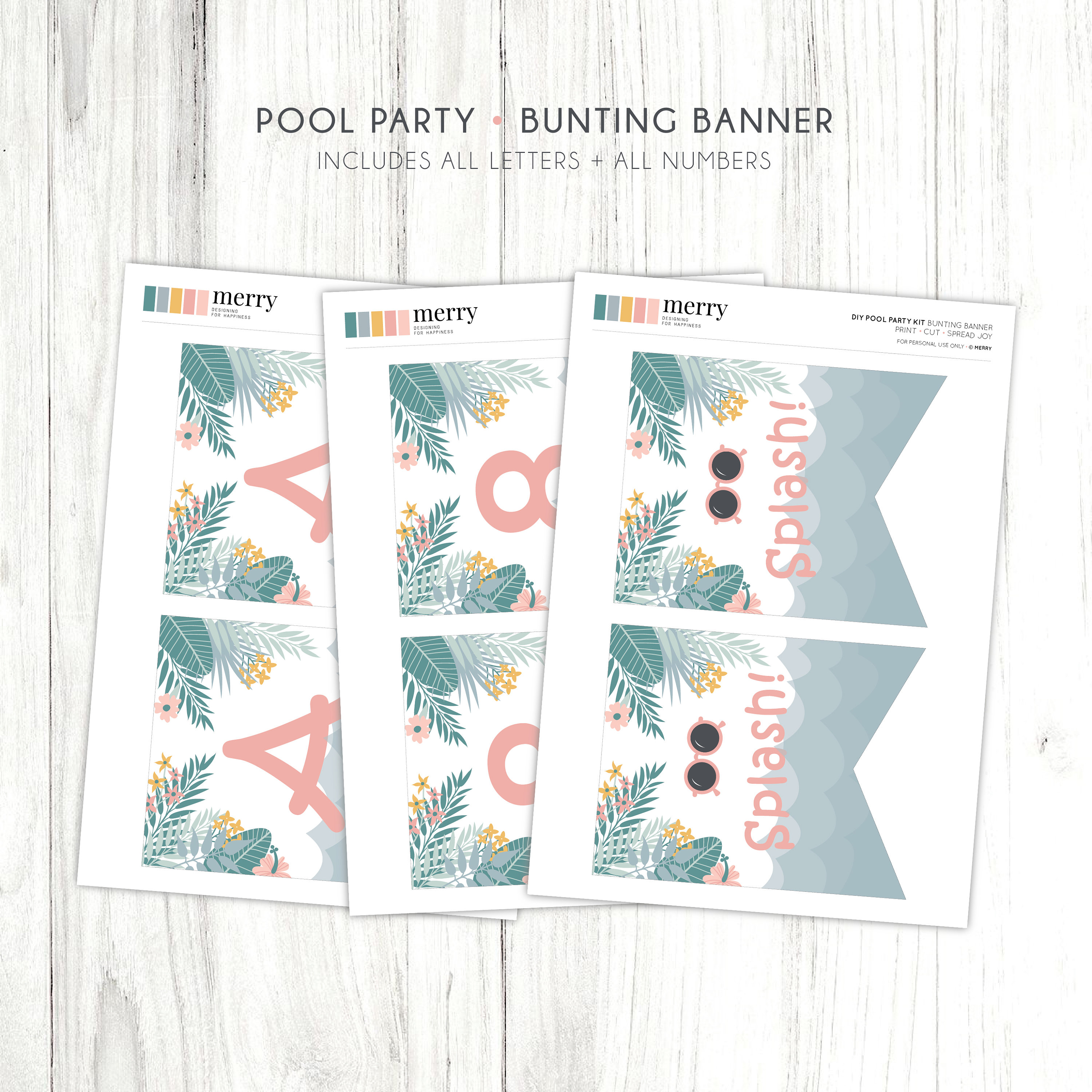 Pool Party Printable Bunting Banner, Instant Download, Birthday Party ...