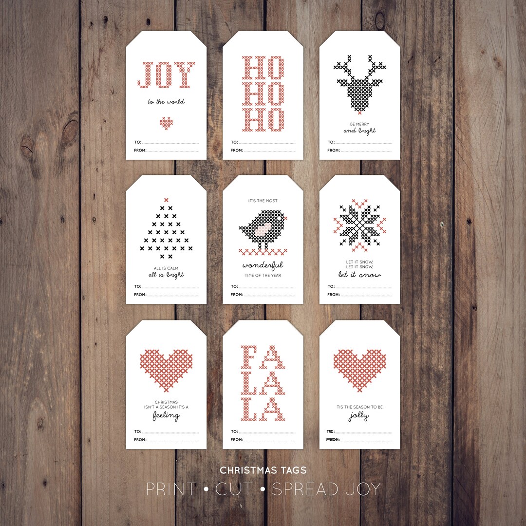 Printable Christmas Tags, Set of 9, Christmas Gift Labels, Instant ...