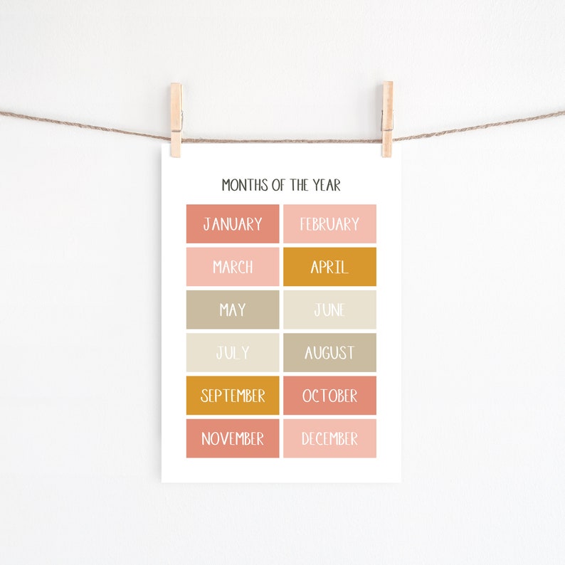 Months of the Year Printable, Instant Download, Printable Wall Art ...
