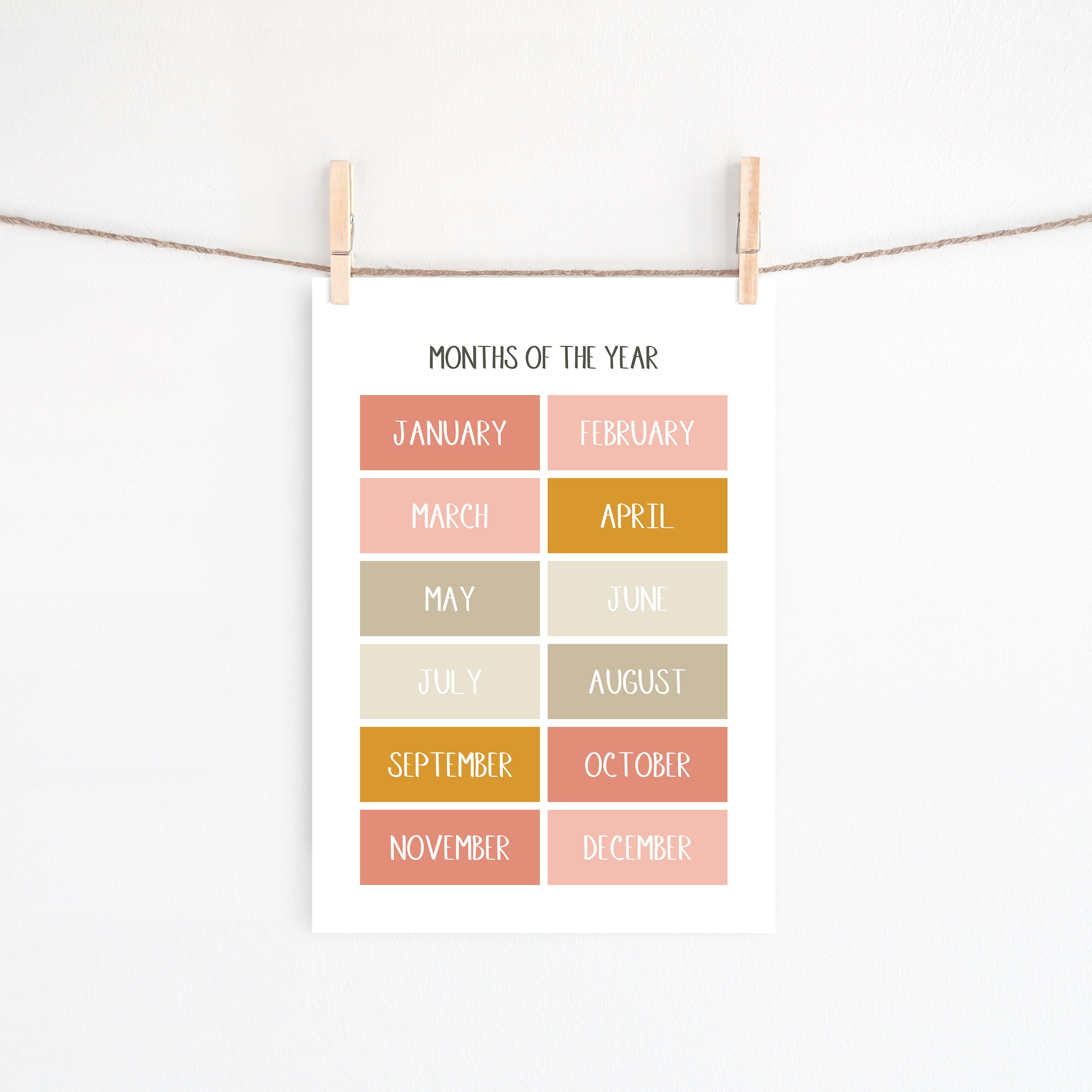 Months of the Year Printable, Instant Download, Printable Wall Art ...