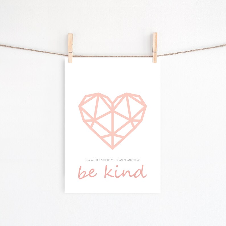 Be Kind Wall Print, Instant Download, Printable Wall Art, Heart Poster ...