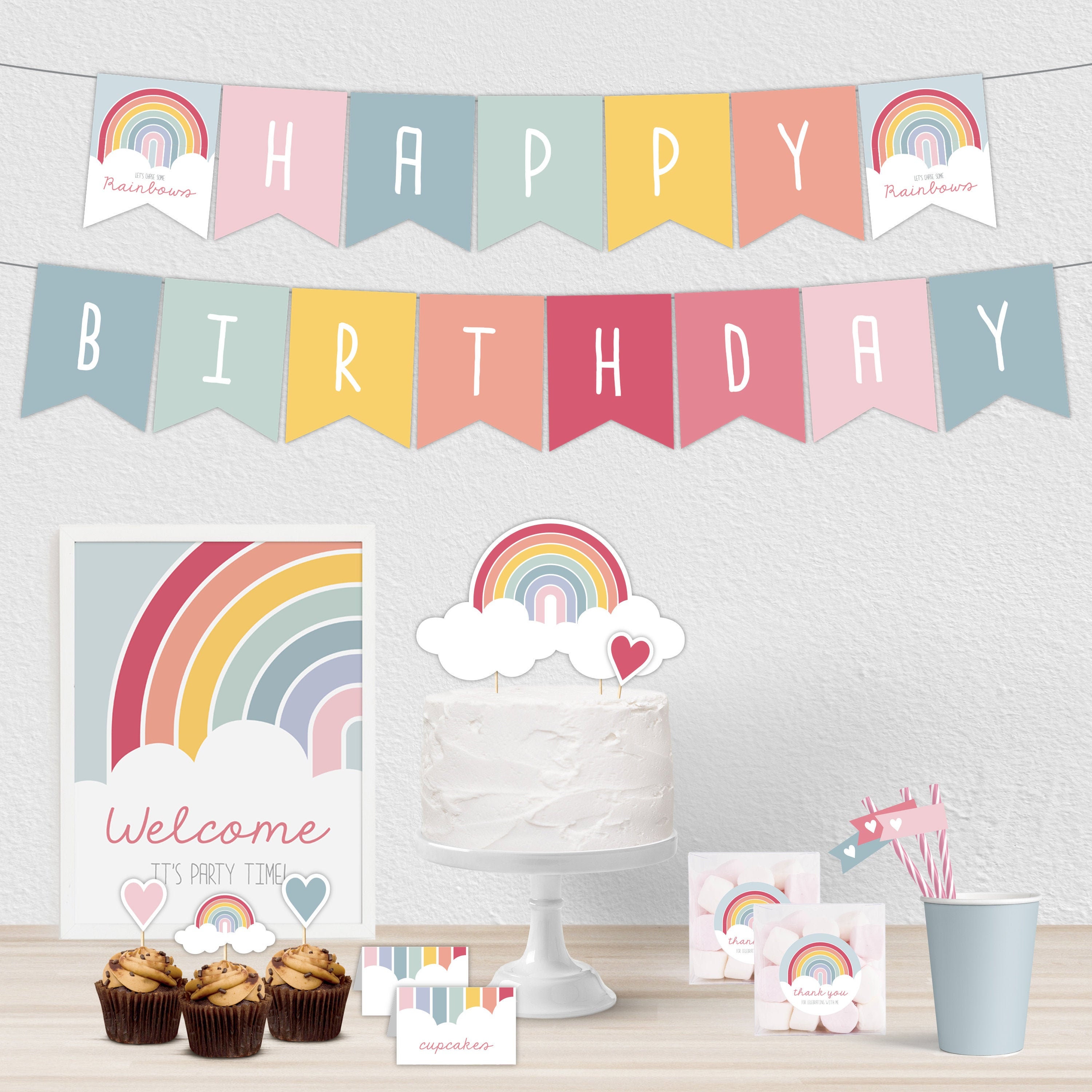Rainbow Party Kit Printable Instant Download Birthday Party - Etsy