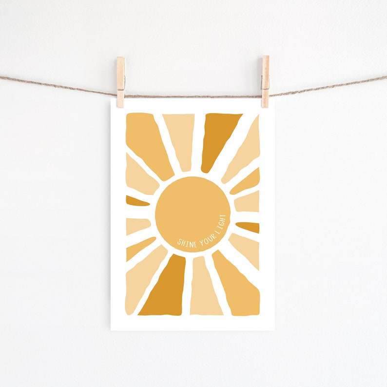 Yellow Sun Wall Print, Instant Download, Printable Wall Art, Shine Your ...