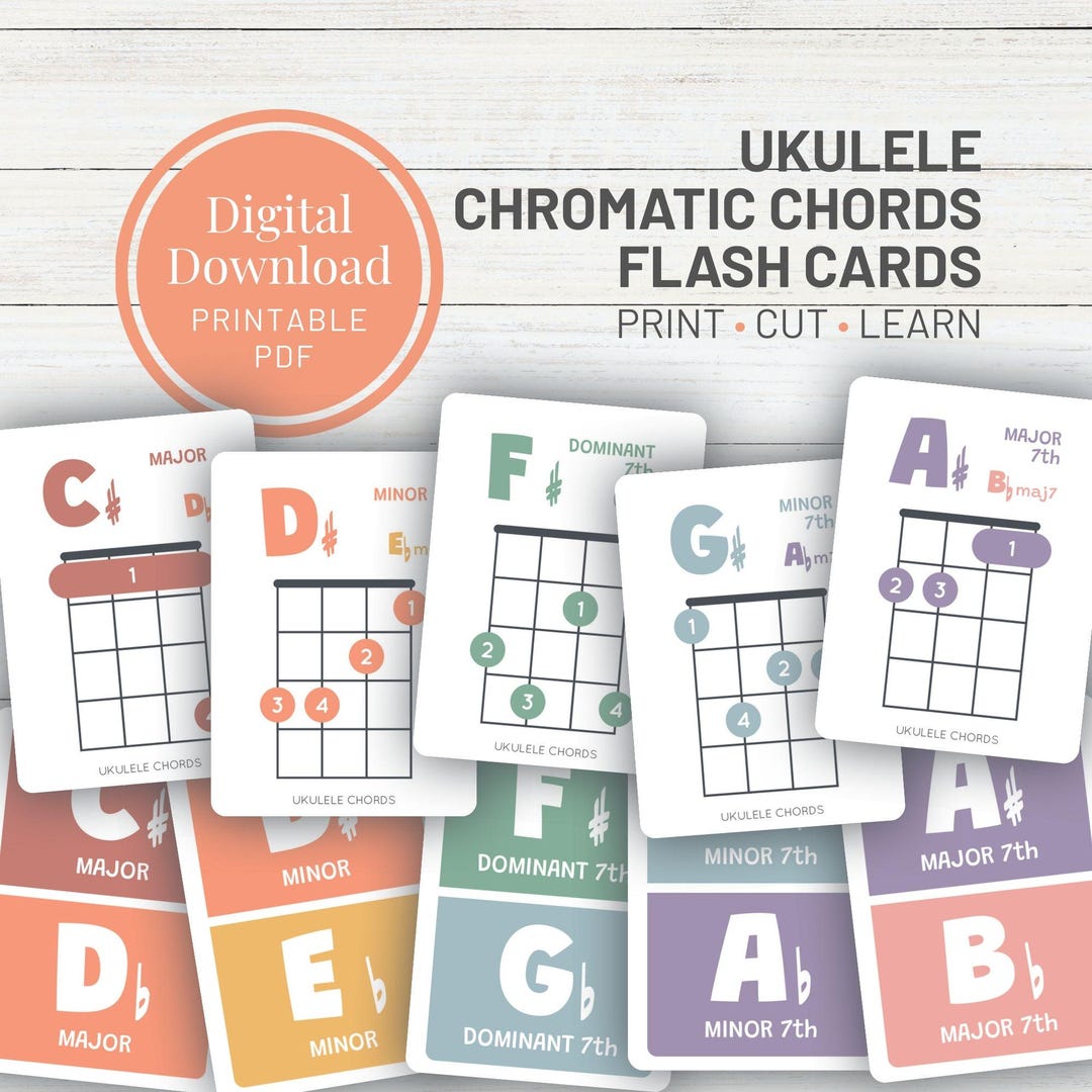 Ukulele Chromatic Chord Diagrams: Printable Music Flash Cards (digital ...