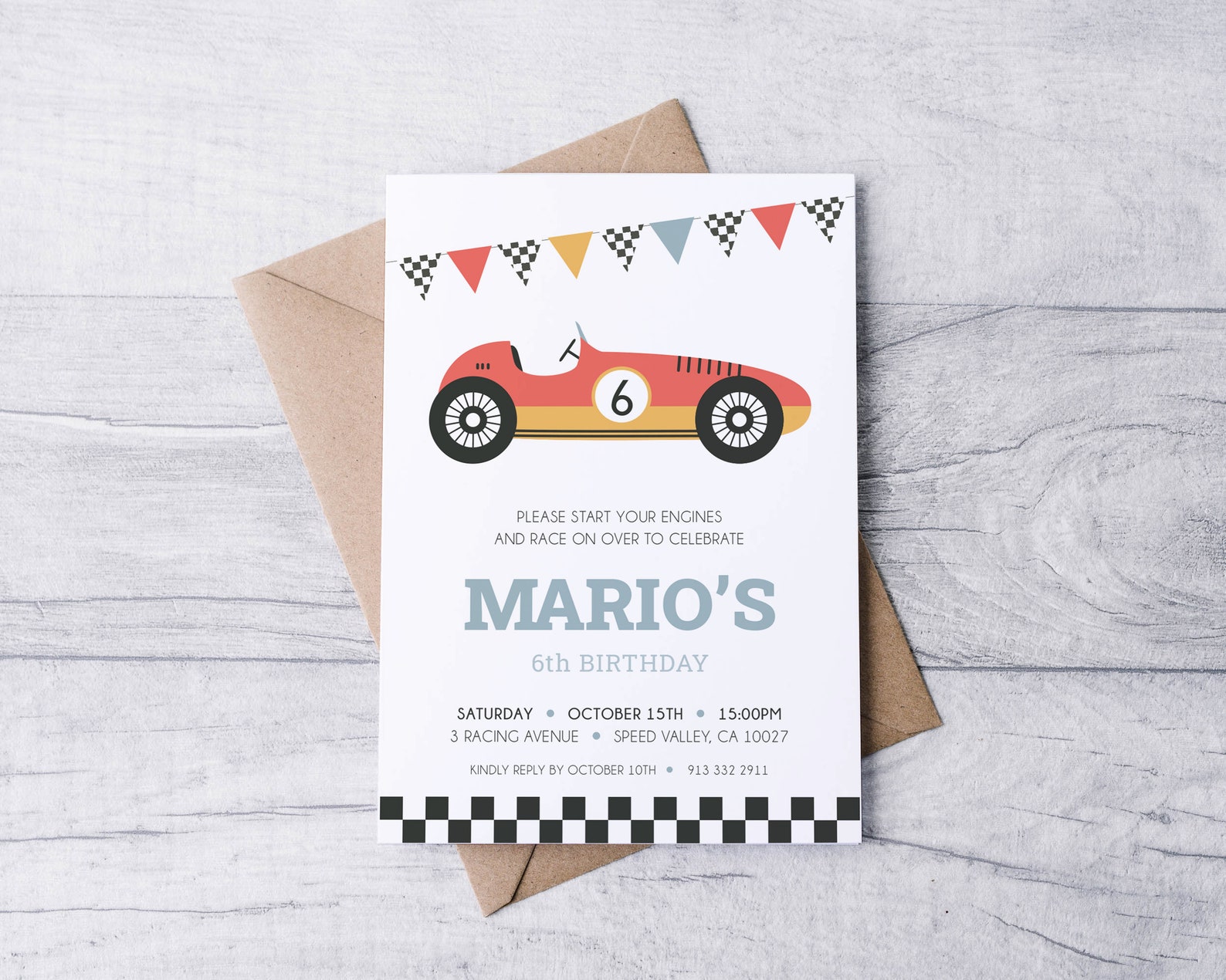 Racing Car Party Invitation, Printable Cars Birthday Invite, Boy's ...
